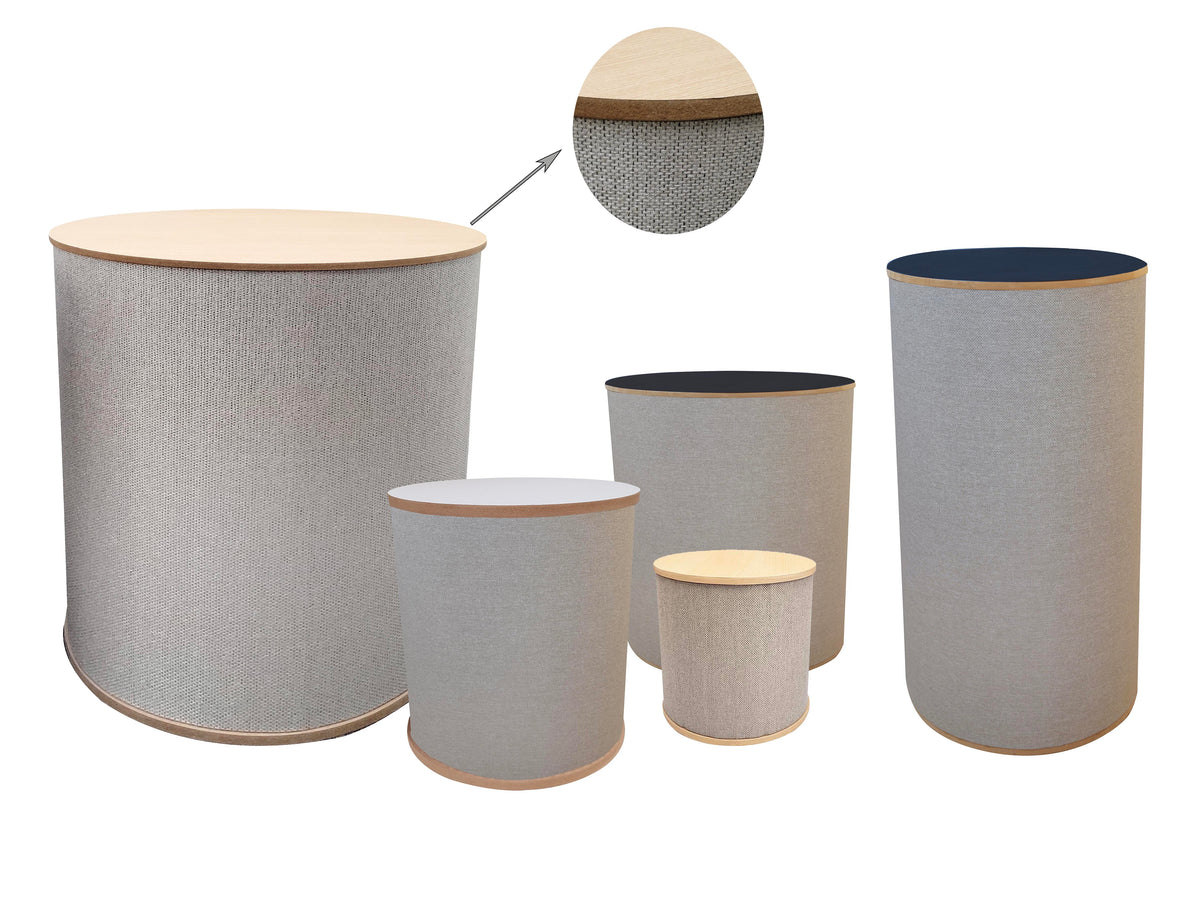 Round portable display plinths fabric and MDF construction 500mm Diame
