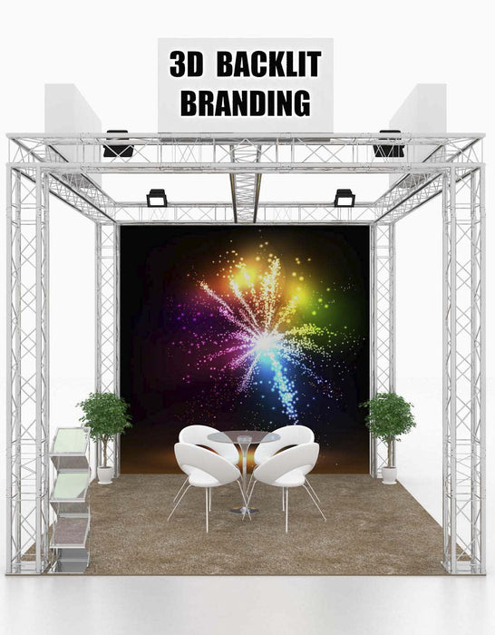 Exhibition stand with centre beam designed with S35 Quad gantry — CokerExpo